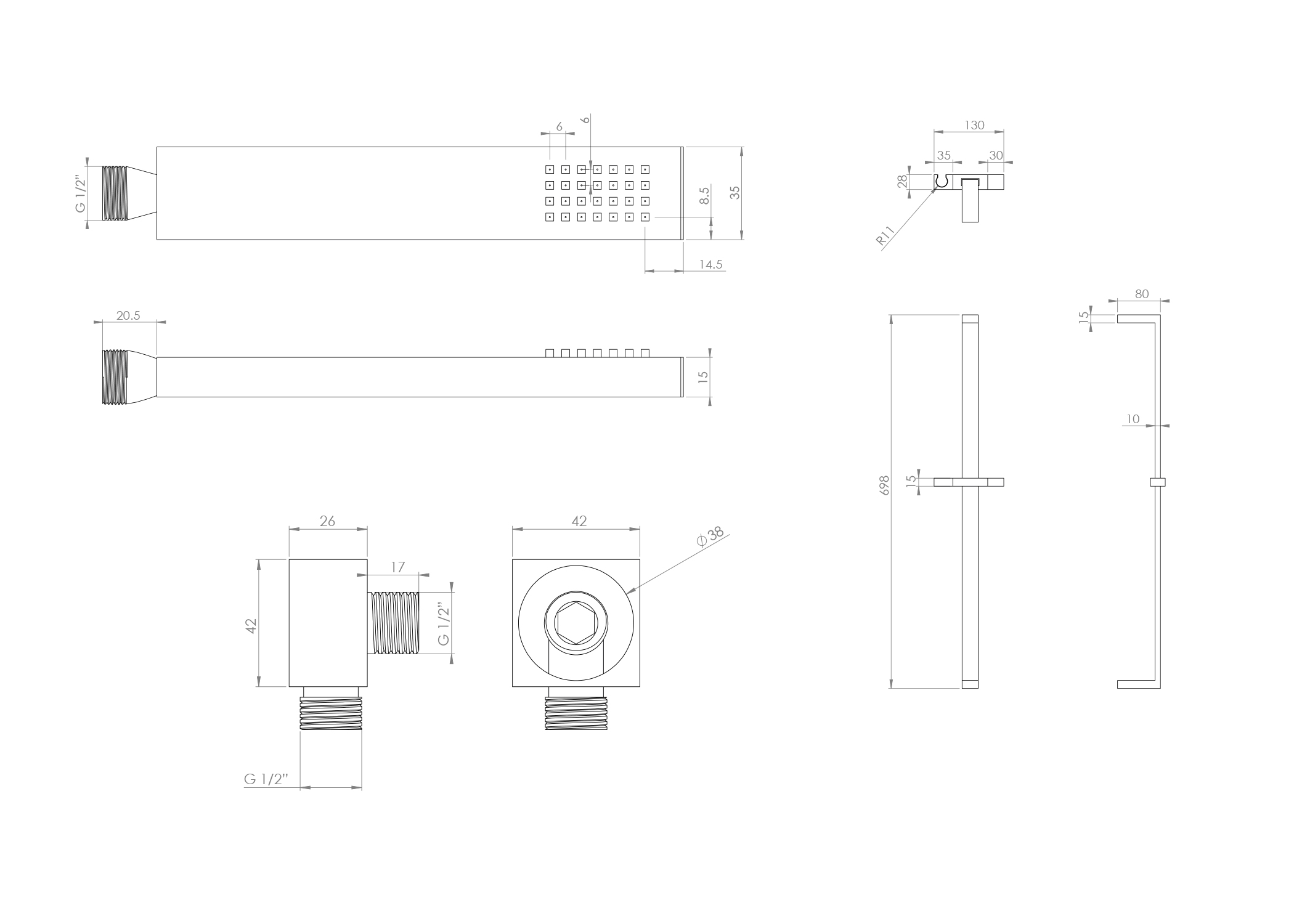 TOOGA slider rail kit with slim handset rail & hose - Matte Black