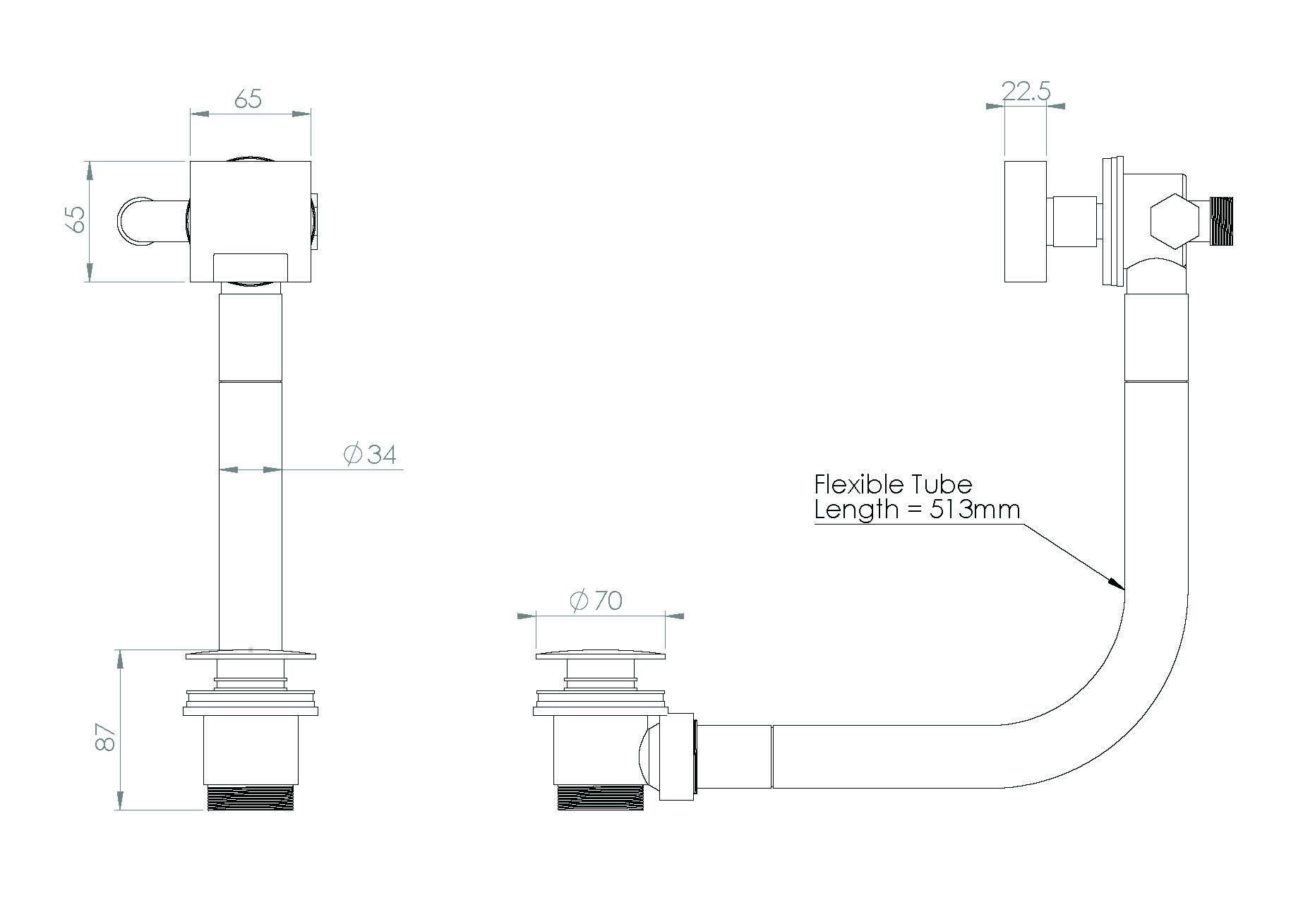 TOOGA easy clean bath filler overflow & clicker waste - Matte Black